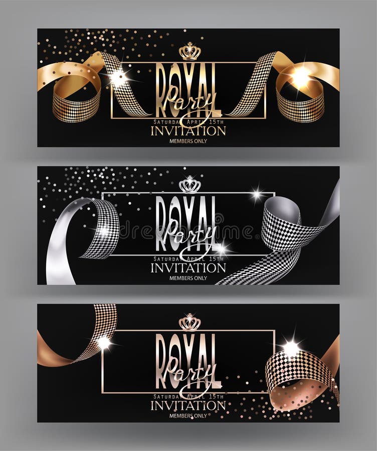 Royal Design Banner with Gold Curly Silk Ribbons and Gold Background ...