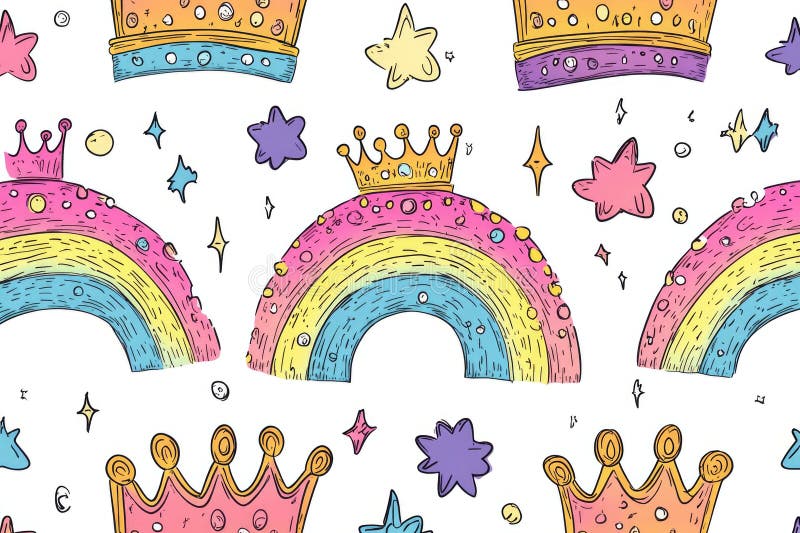 A Royal Design Featuring Crowns and Stars in a Repeating Pattern Stock ...