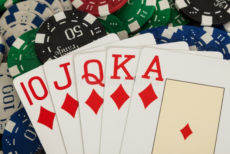 Royal Flush of Diamond Casino Cards and Chips Stock Image - Image of ...
