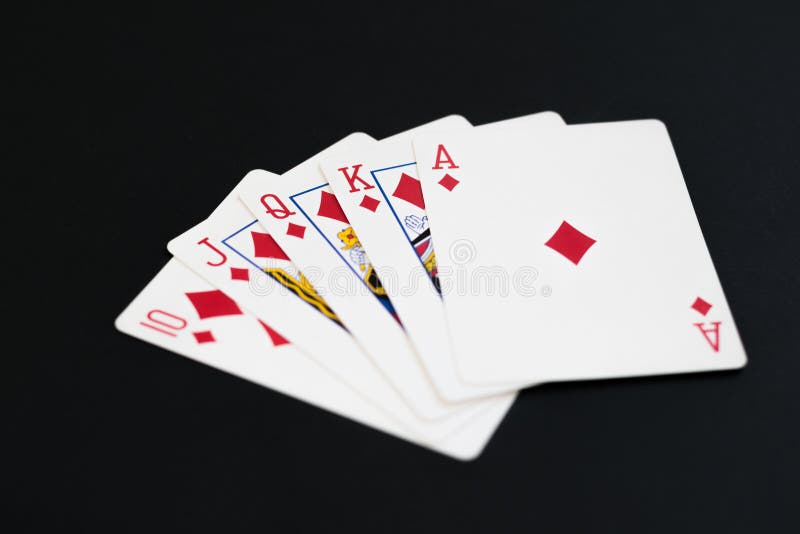 Royal Flush of Diamonds in Poker Cards Game on a Black Background Stock ...