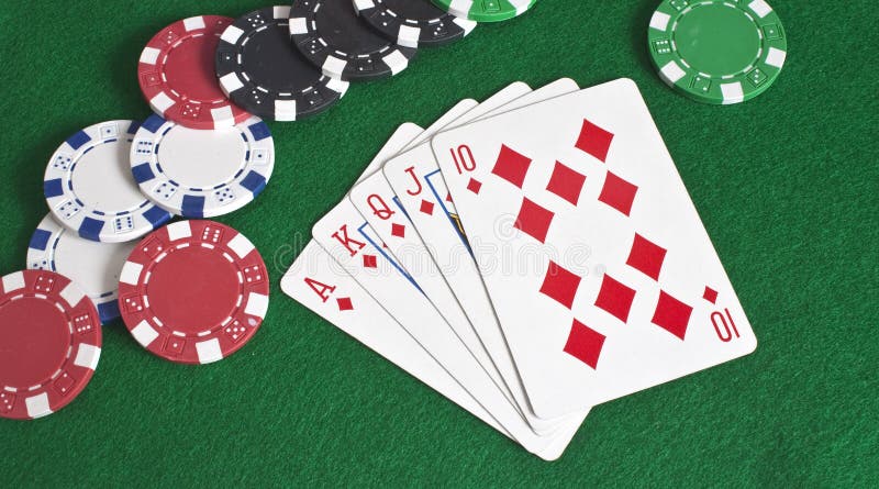 Royal Flush of Diamonds and Poker Chips Stock Photo - Image of straight ...