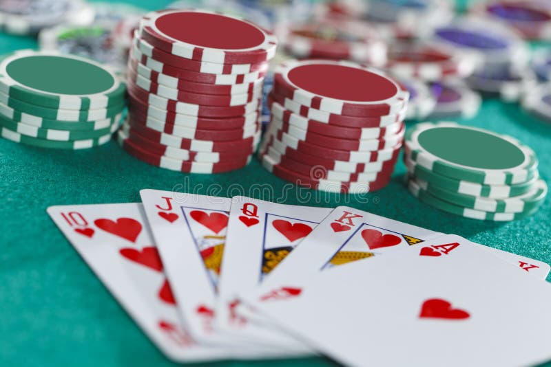 Royal Flush on the Green Background Stock Image - Image of cube, cards ...