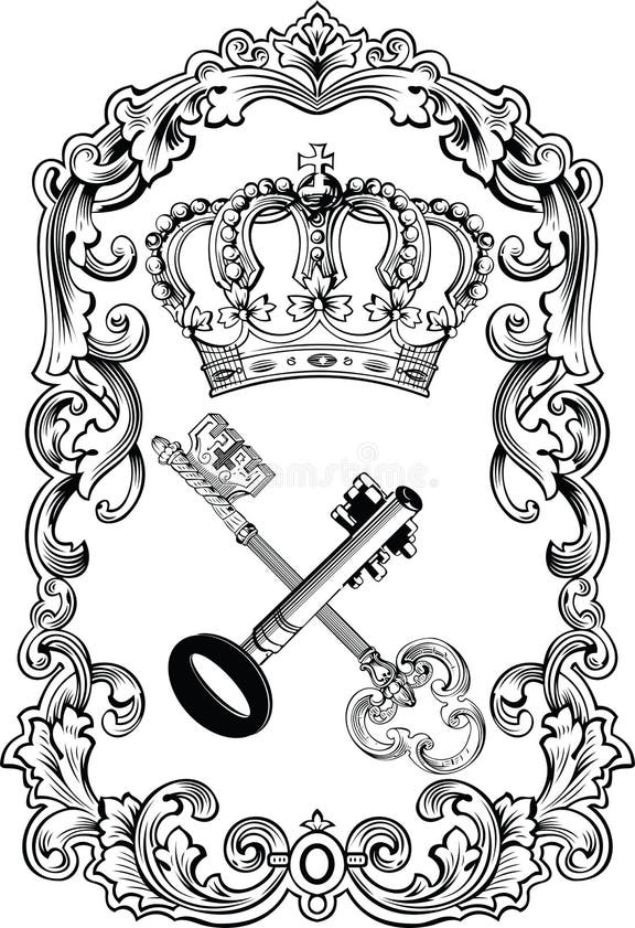 Royal Frame Crown and Keys. Stock Vector - Illustration of vintage ...