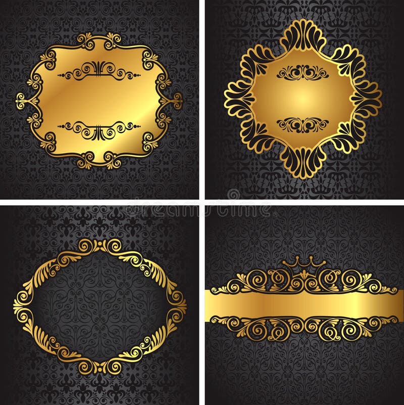 Set of Vintage Framed Golden Labels & Patterns Stock Vector ...