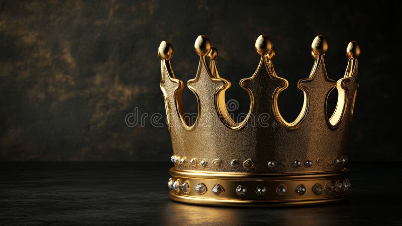 A Royal Golden Crown Positioned at a Low Angle on a Black Backdrop ...