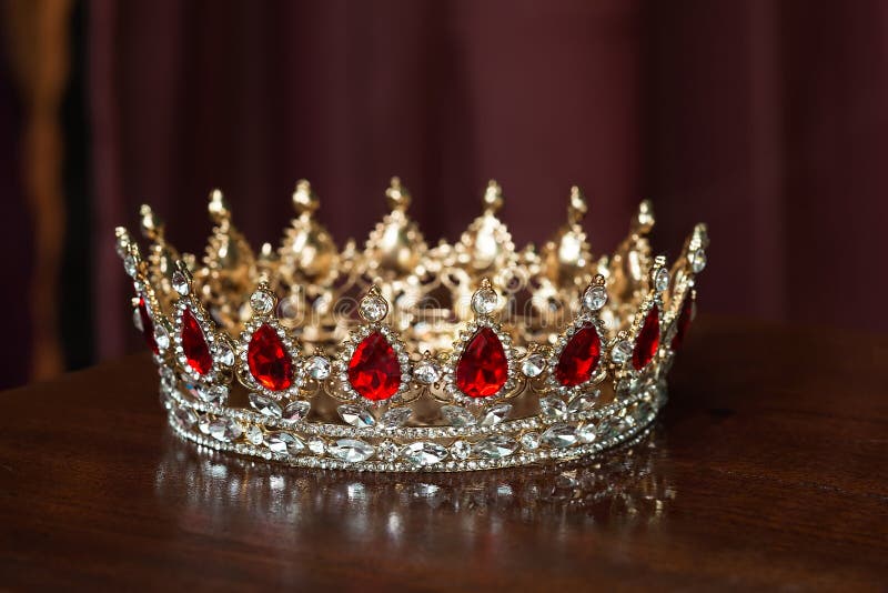 Royal Golden Crown with Red Stones. Garnet, Ruby Stock Photo - Image of ...
