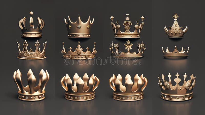 Royal King Crown in Different Angles Stock Illustration - Illustration ...