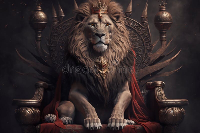 Royal Lion King in Sitting on a Red Throne. Generative AI Stock ...