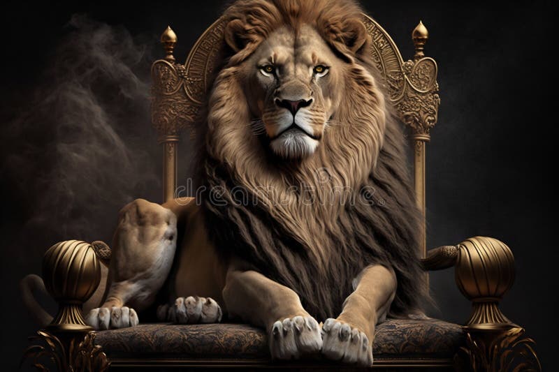 Royal Lion King in Sitting on a Red Throne. Generative AI Stock ...