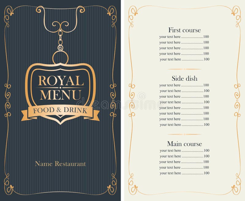 Royal Menu for Restaurant or Cafe with Price List Stock Vector ...