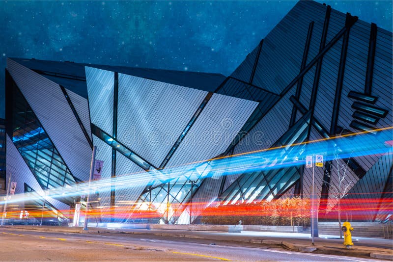 Royal Museum in Toronto Behind Light Trails at Night Under the Starry ...