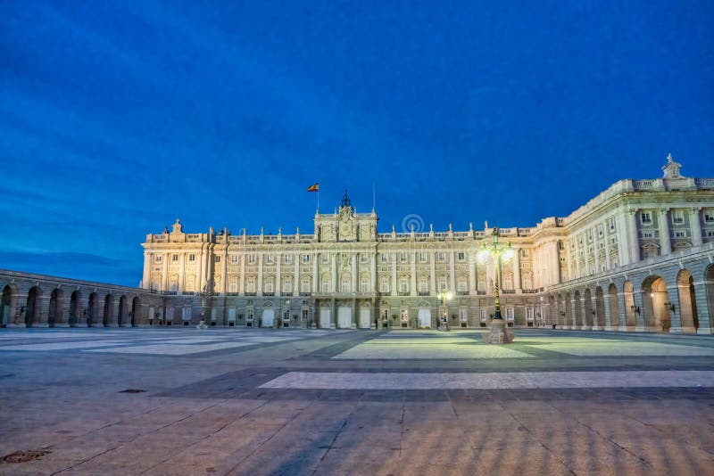 Royal Palace Facade at Sunset in Madrid, Spain Editorial Photography ...