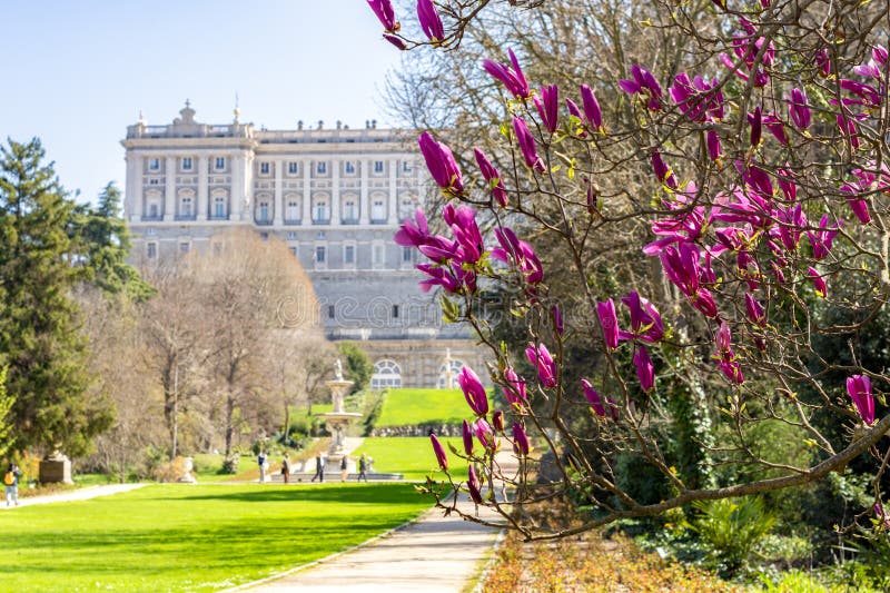 Royal Palace and Park in Spring, Madrid, Spain Stock Image - Image of ...