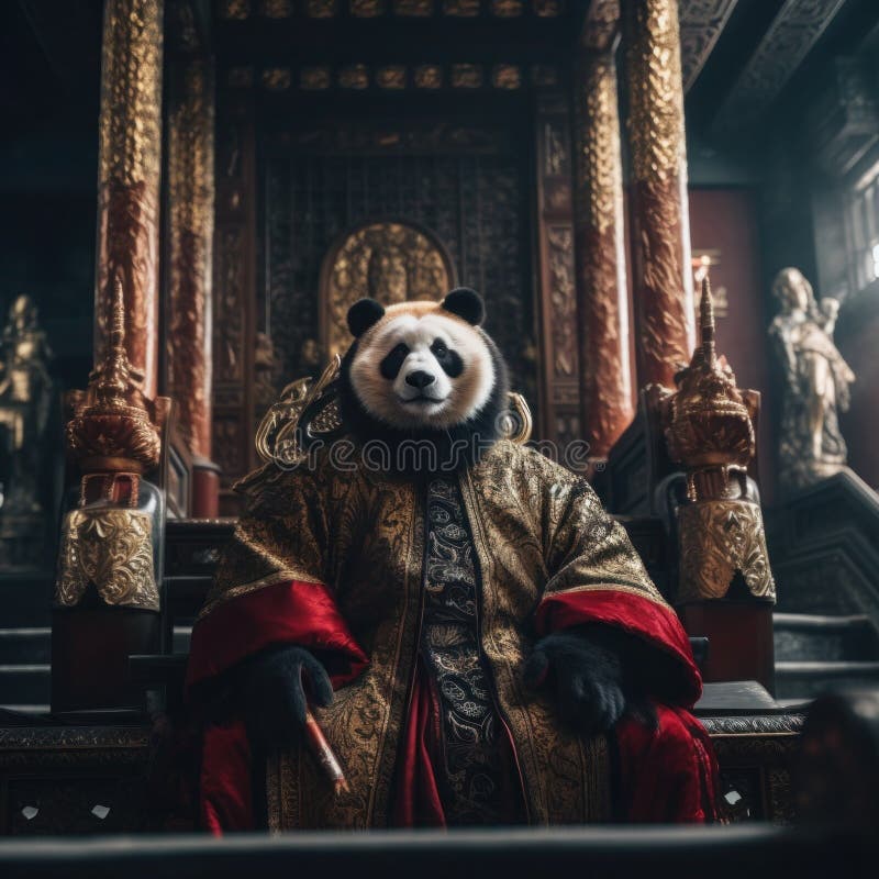 Royal Panda Sitting on a Throne in Castle Stock Illustration ...