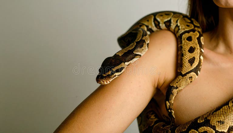 Royal Python. Closeup of a Royal or Ball Python Coiled Around the Arm of a Person with a Studio ...