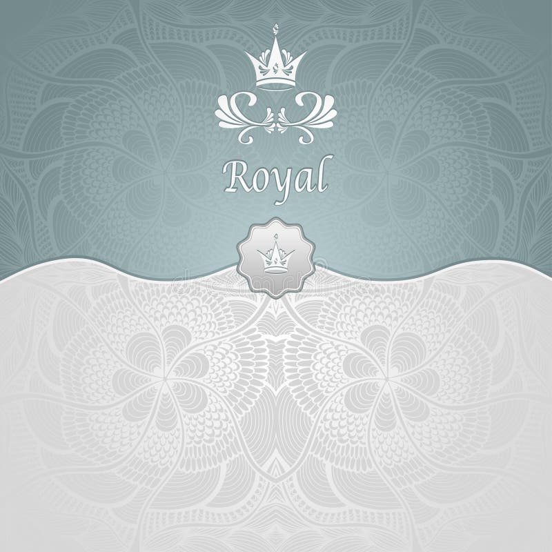 Royal Template Background with Crown Zen-tangle Pattern in Silver Blue ...