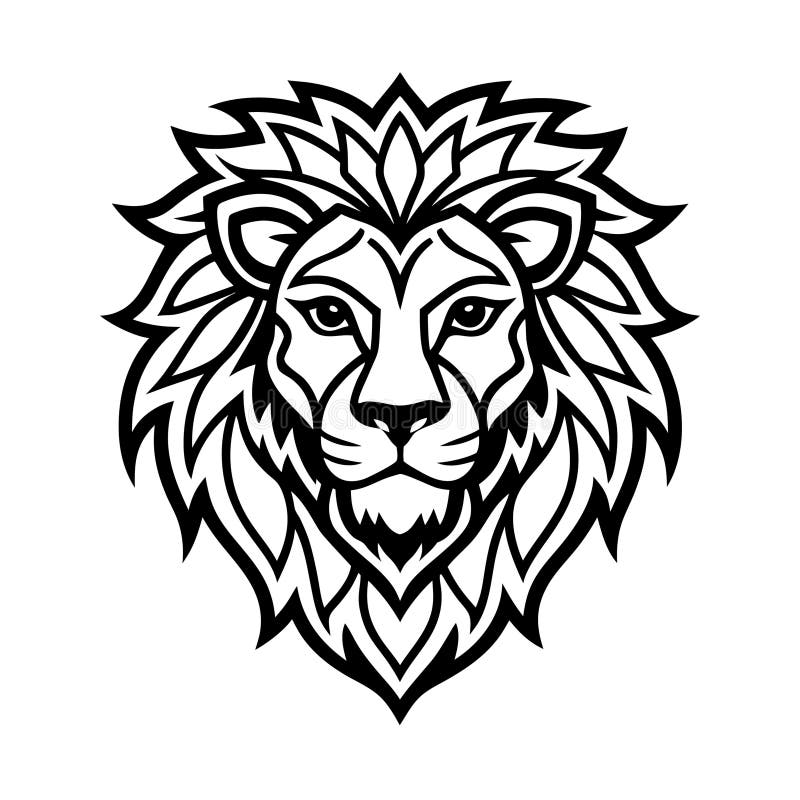 Royal Tribal Lion Head Vector Line Art Stock Illustration - Illustration of geometric, strength ...