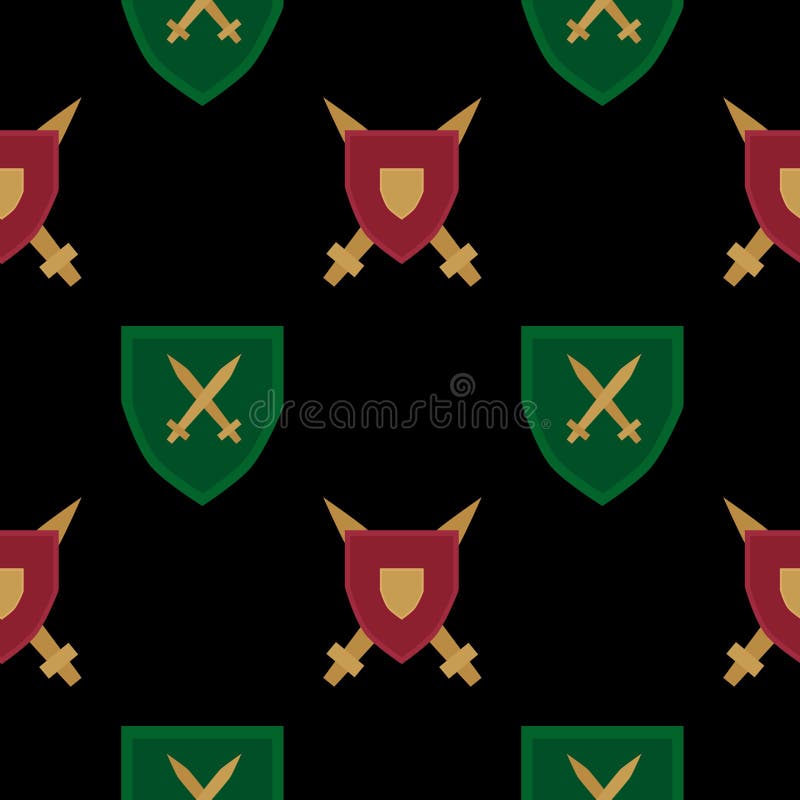 Royalty Ancient Seamless Pattern with Shields and Swords on the Black ...