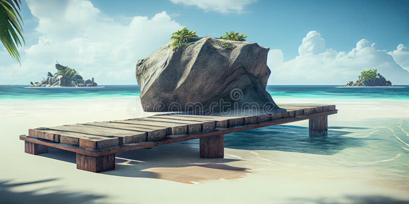 Royden Stone Platform in Tropical Beach for Product Presentation Stock ...