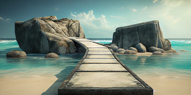 Royden Stone Platform in Tropical Beach for Product Presentation Stock ...