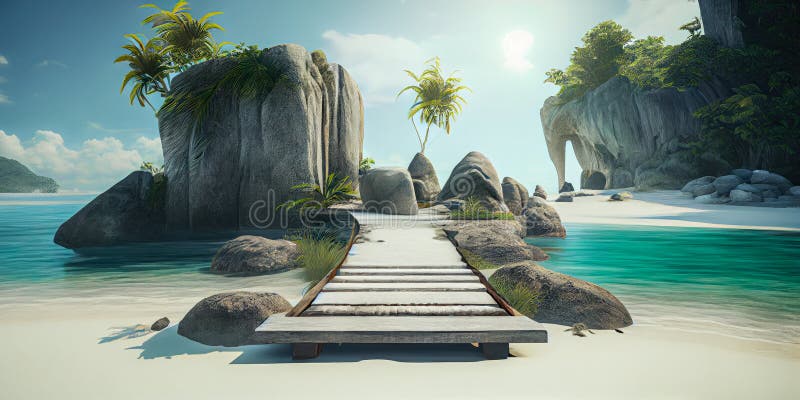 Royden Stone Platform in Tropical Beach for Product Presentation Stock ...