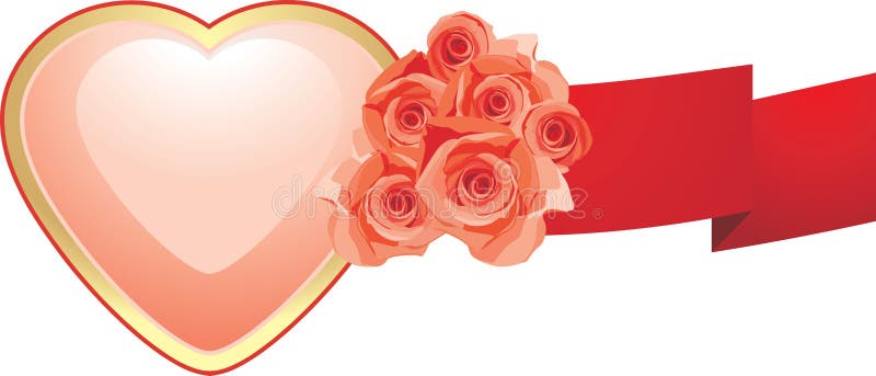 Roze Hart Met Rozen En Rood Lint Vector Illustratie - Illustration of ...