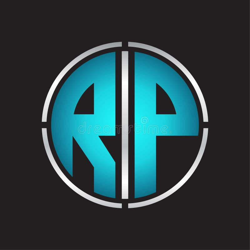 RP Logo Initial with Circle Line Cut Design Template on Blue Colors ...