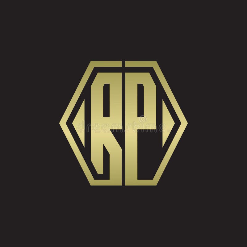 RP Logo Monogram with Hexagon Line Rounded Design Template with Gold ...