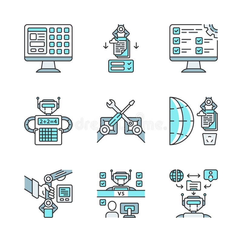 RPA color icons set stock vector. Illustration of color - 178576677