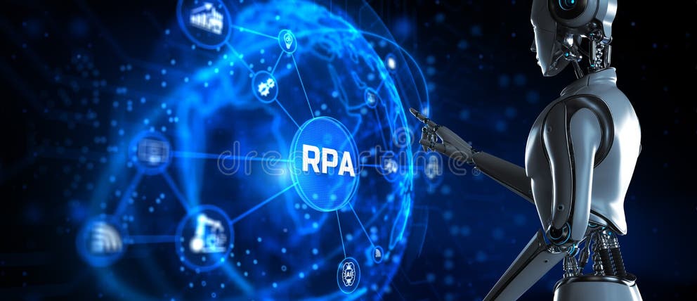 RPA Robotic Process Automation Concept. Robot Pressing Button on Screen ...