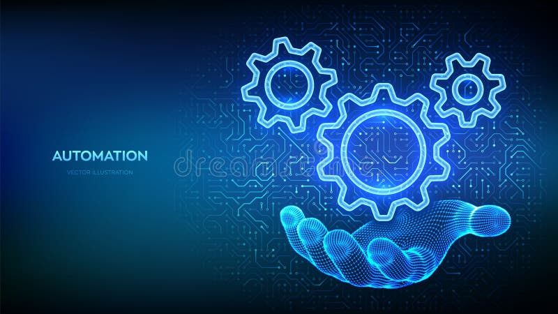 RPA. Robotic Process Automation Software. Gears Icons in Hand on ...