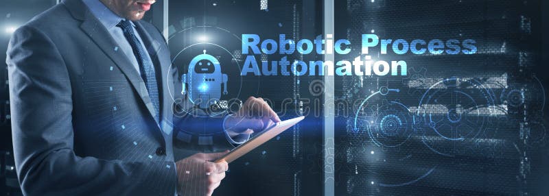 RPA Robotic Process Automation. Technology Concept on Virtual Screen ...