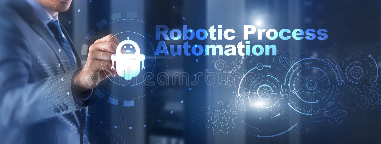 RPA Robotic Process Automation. Technology Concept on Virtual Screen ...