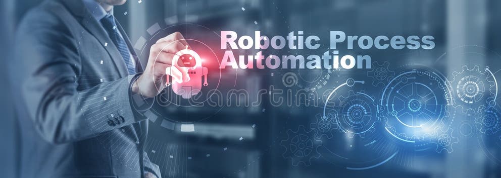 RPA Robotic Process Automation. Technology Concept on Virtual Screen ...
