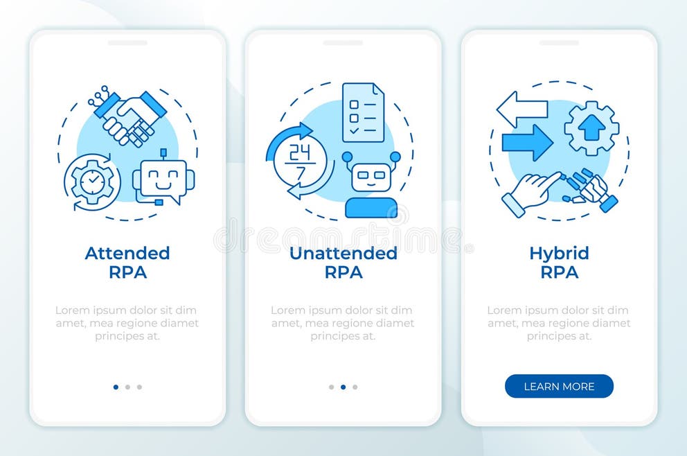 RPA Types Blue Onboarding Mobile App Screen Stock Vector - Illustration ...