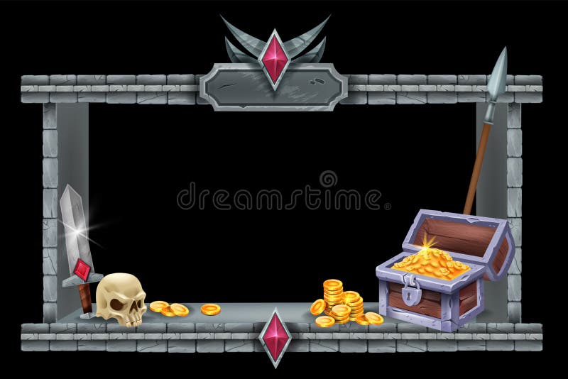 Stone Fantasy Game User Interface Set, Vector UI Medieval Rock Panel ...