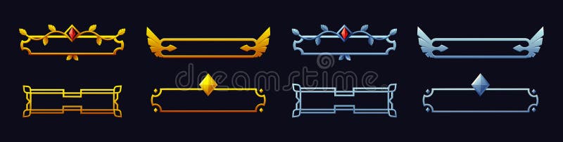 RPG Game Buttons. Golden Empty Frames. Medieval Gold or Metal Elements ...