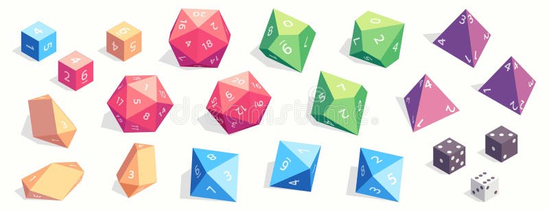 Rpg Game Dice. Cartoon Polyhedral D4 D6 D8 D10 D12 D20 Dice for Board ...