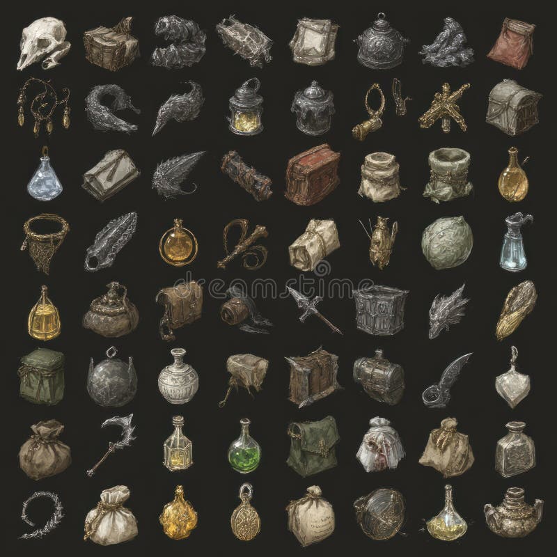 RPG Inventory, Grid of Small Icons of Same Size, Various Stock ...