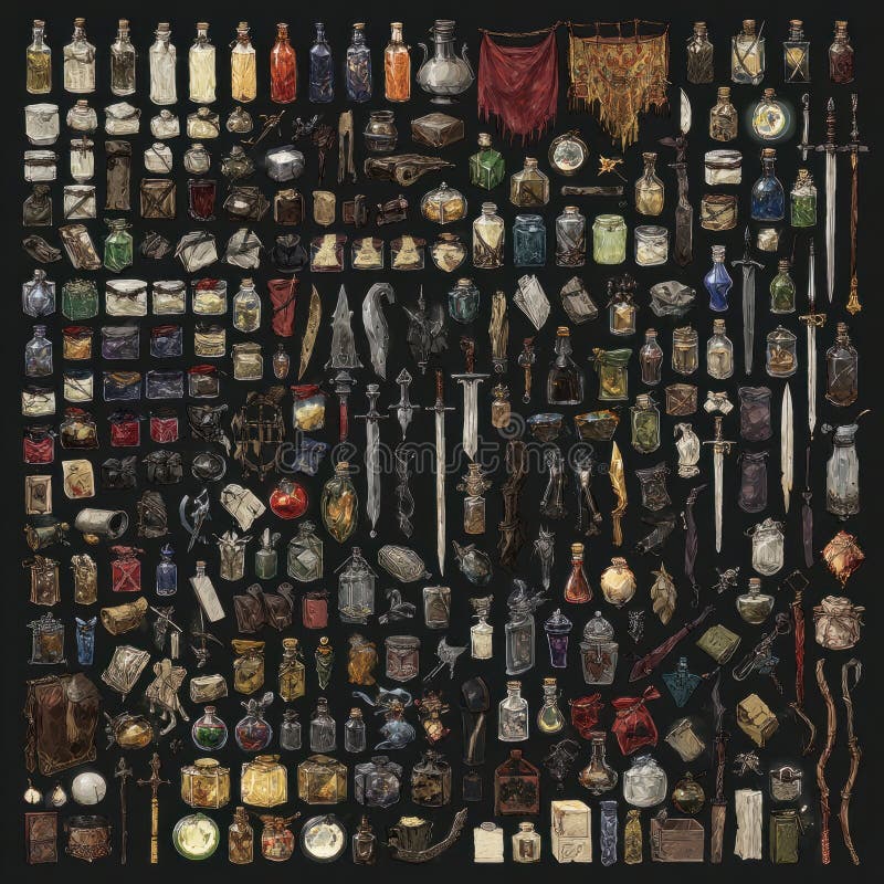 RPG Inventory, Grid of Small Icons of Same Size, Various Stock ...