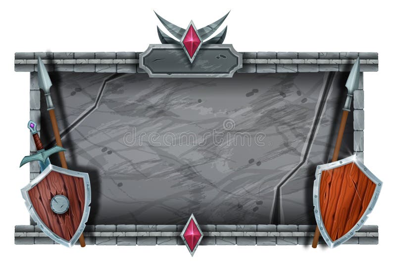 Stone Game Button Vector Illustration Set, Iron UI Frame Kit, Green ...