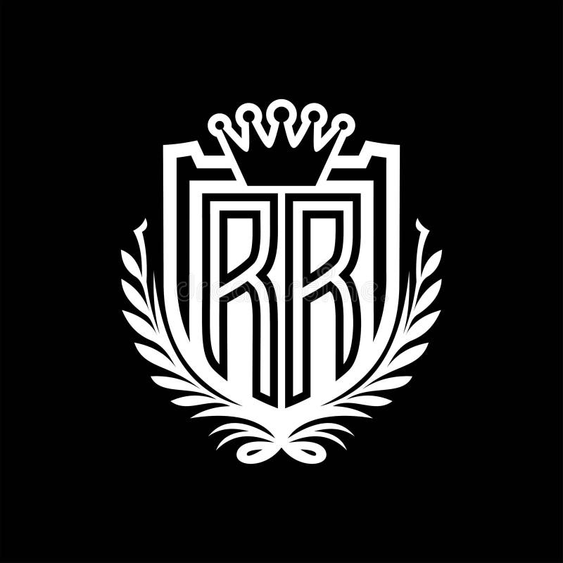 RR Letter Logo Heraldic Shield Shape with Crown on Black Background ...