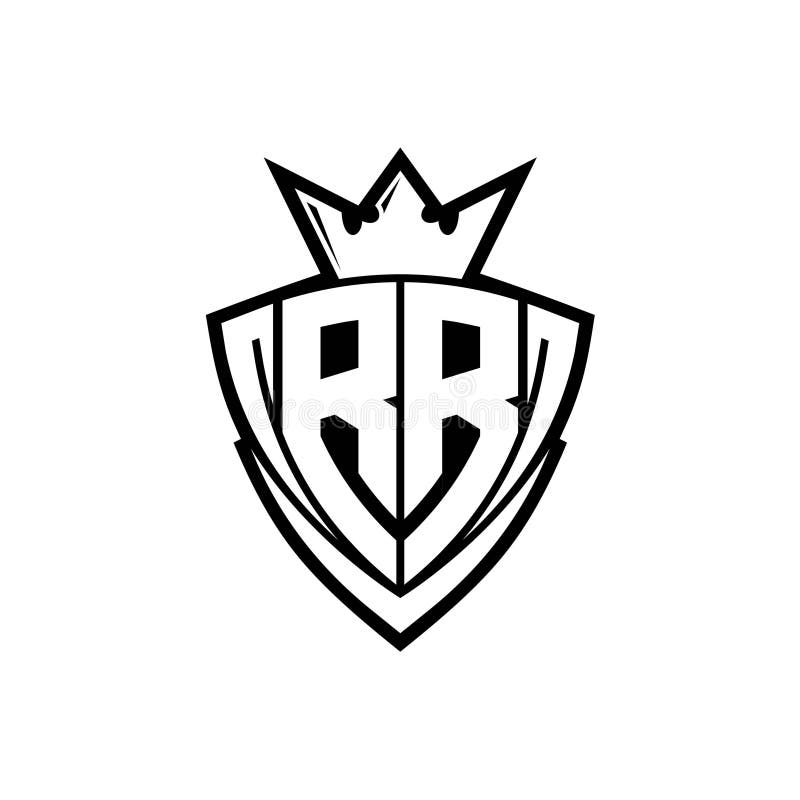RR Letter Logo with Sharp Triangle Shield Shape with Crown Inside White ...