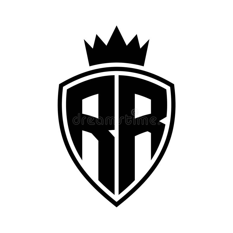 RR Letter Monogram Shield and Crown Outline Shape with Black and White ...
