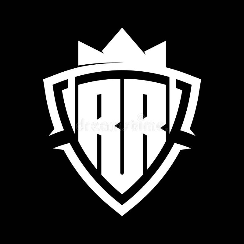 RR Letter Monogram with Triangle Curve Shield Shape with Crown White ...