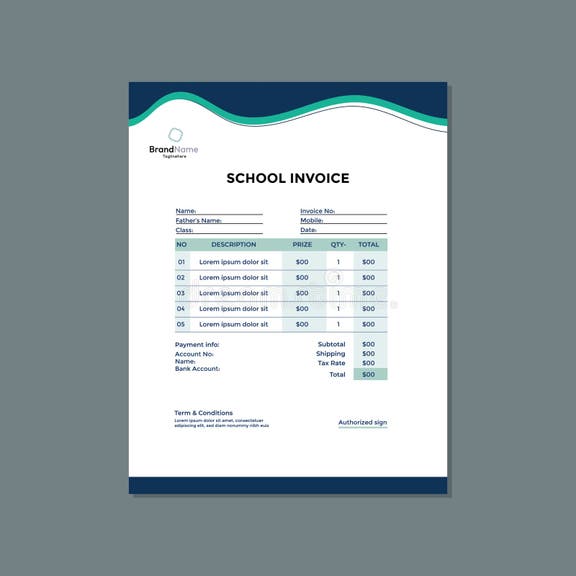 Clean School Invoice Template Design for Student Billing Stock Vector ...