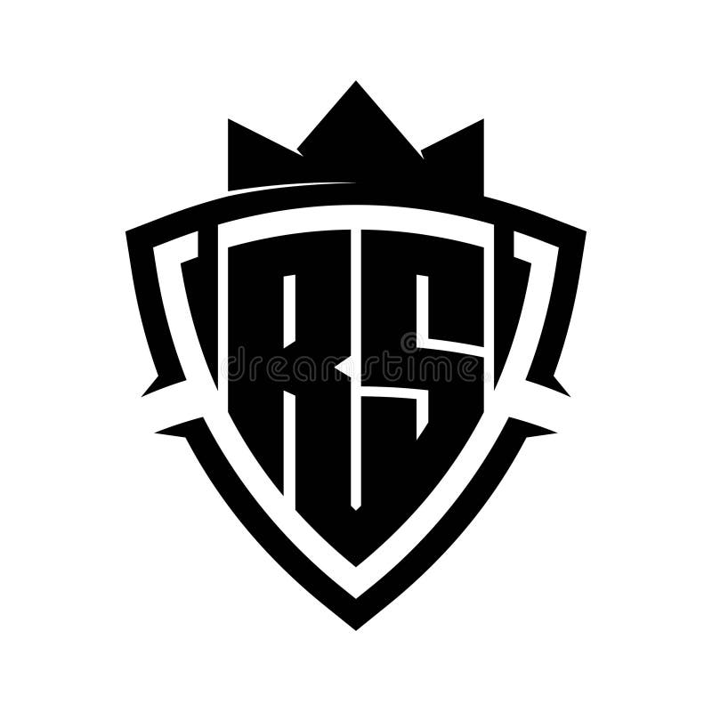 RS Letter Bold Monogram Triangle Curve Shield Shape with Crown Black ...