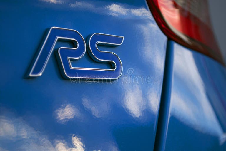 RS logo on blue car editorial photography. Image of focus - 83878112