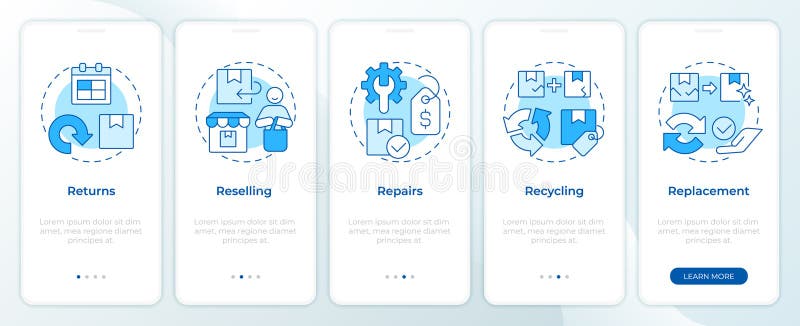 5 Rs of Return Logistics Blue Onboarding Mobile App Screen Stock Illustration - Illustration of ...