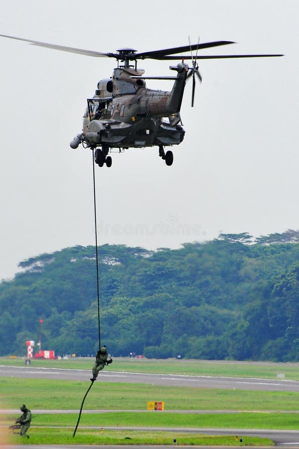 RSAF Guards Repelling from Super Puma Helicopter Editorial Stock Image ...